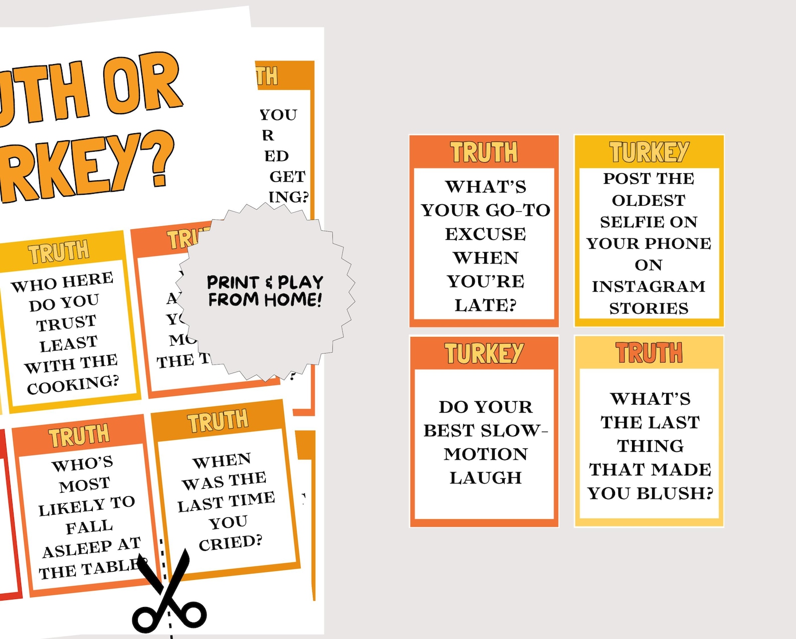 Friendsgiving Game Truth or Turkey, Funny Friendsgiving Game for Adults ...