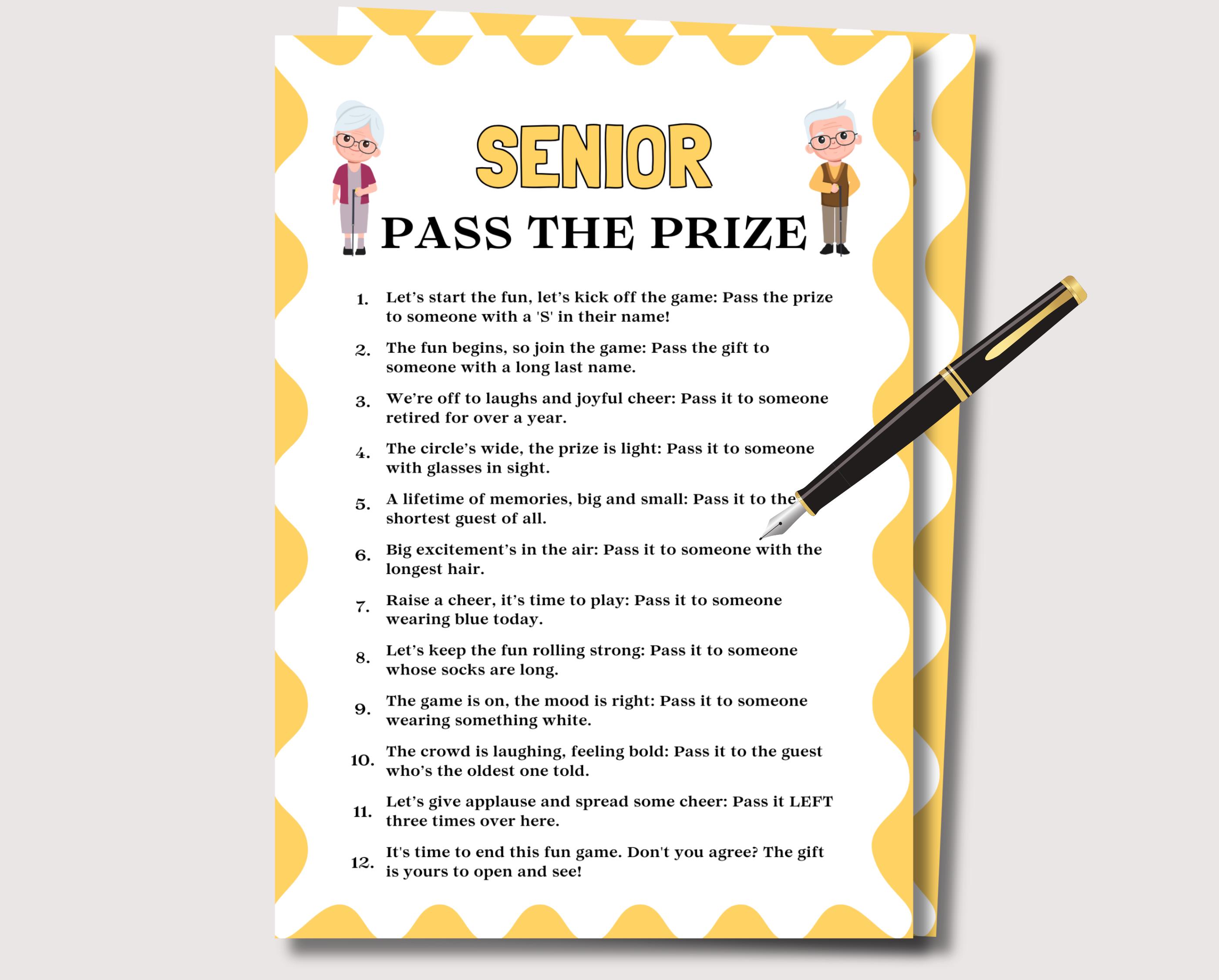 Senior Pass the Prize, Printable Games for Seniors, Pass the Gift Poem ...