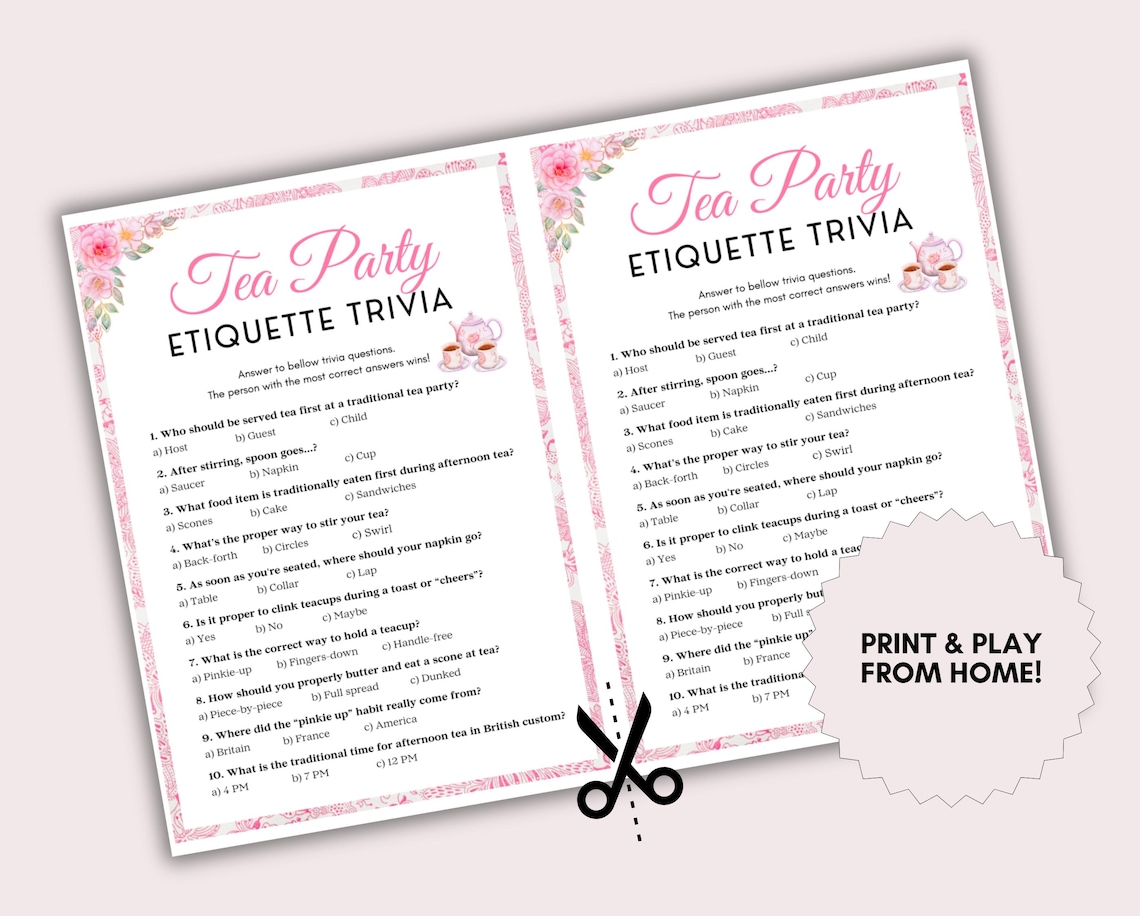Tea Party Etiquette Trivia Game, Adult Tea Party Games Trivia Questions ...