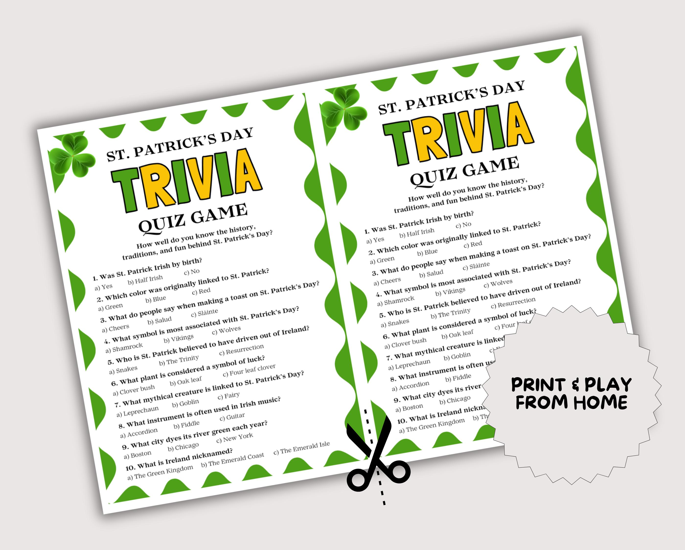 St Patrick's Day Trivia Game, Fun St Patricks Day Game for Kids Adults ...