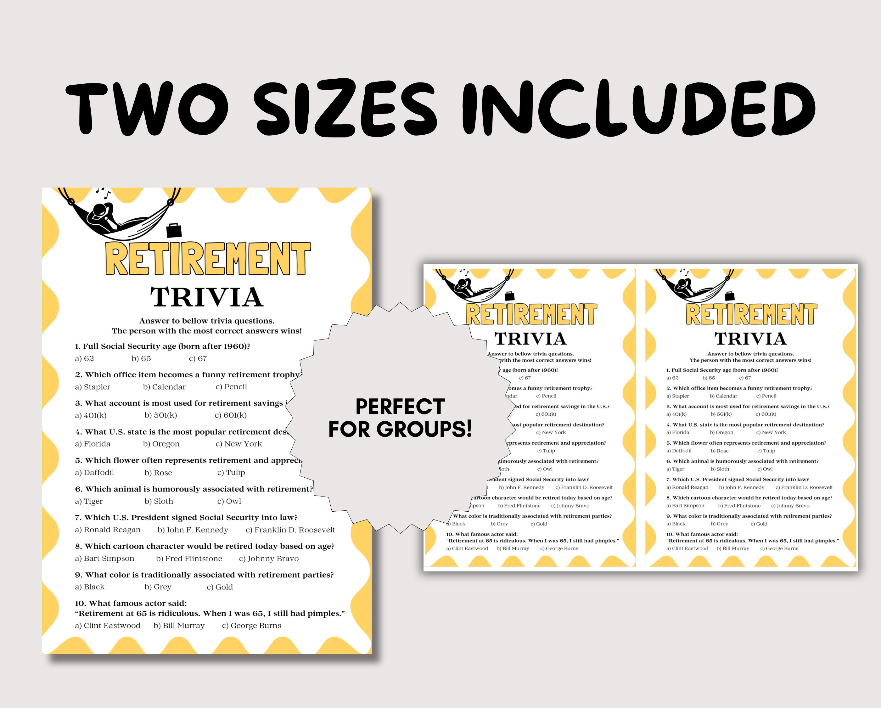 Retirement Trivia Game, Printable Retirement Games, Work Party Game for ...