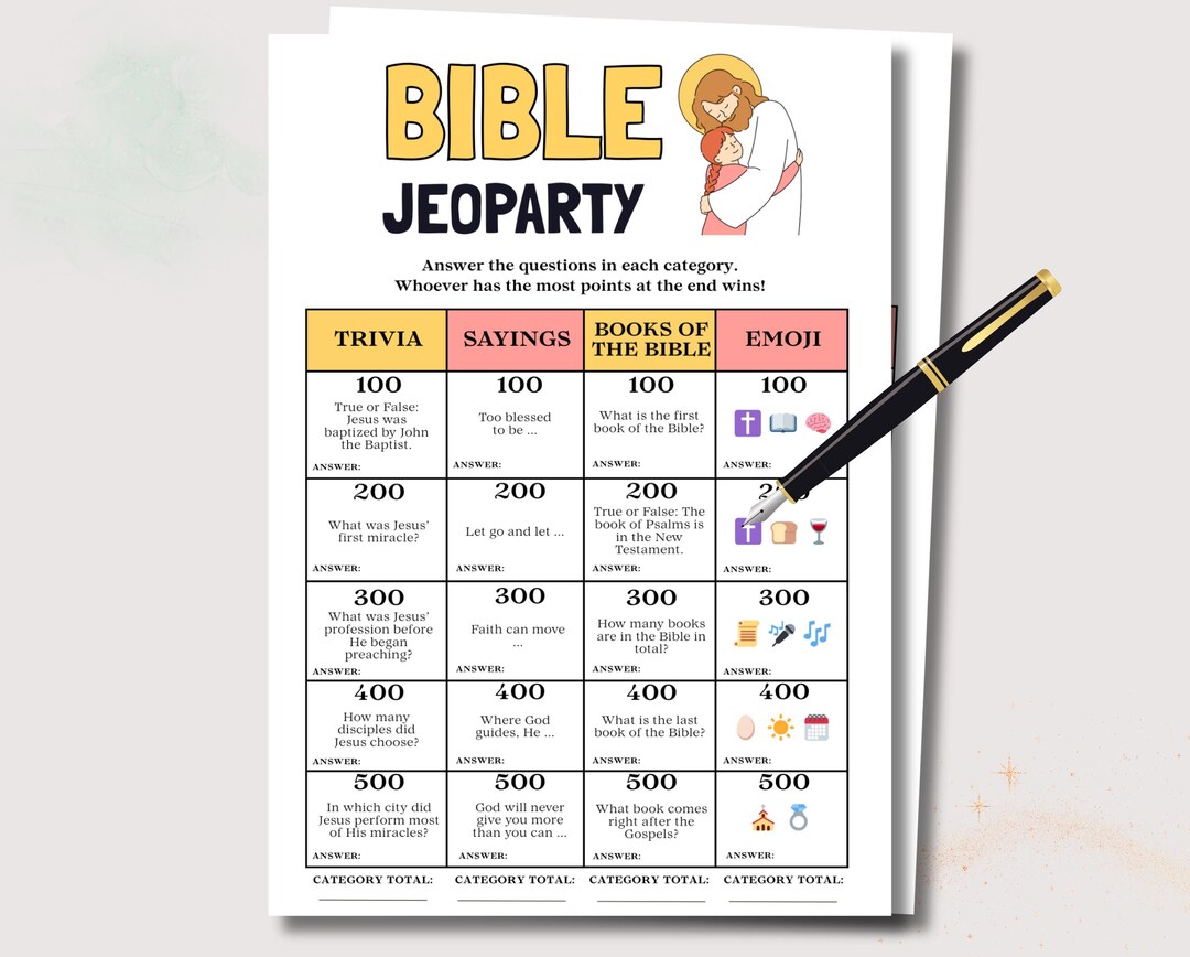 Bible Jeopardy Game, Fun Bible Trivia Game for Kids and Adults Bible ...