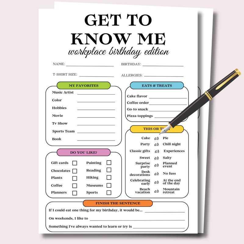 Work Birthday Questionnaire - Etsy