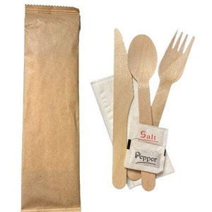 Biodegradable Wooden Cutlery Kit Disposable Individually Wrapped 6 ...