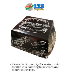 Pack of 50 Black Paper Burger Boxes Disposable - Medium 5 X 5 X 3 ...