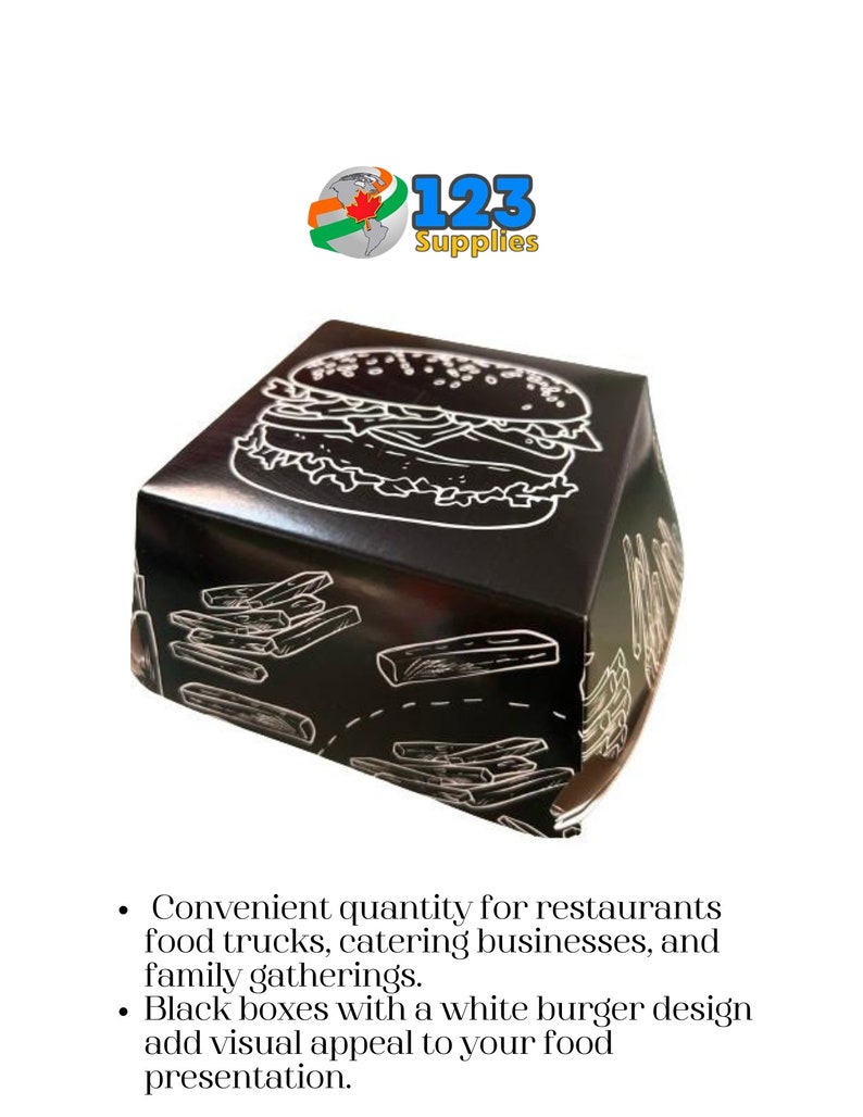 Pack of 50 Black Paper Burger Boxes Disposable - Medium 5 X 5 X 3 ...