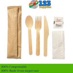 Biodegradable Wooden Cutlery Kit Disposable Individually Wrapped 6 ...