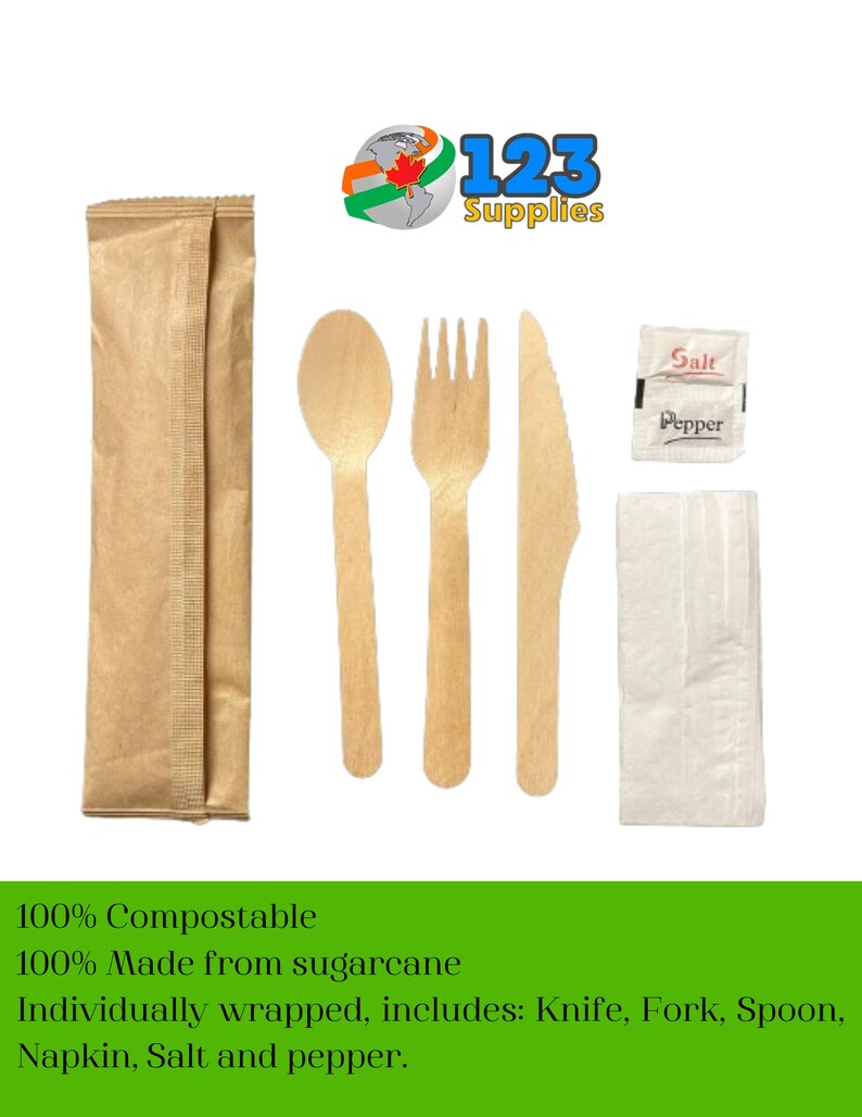 Biodegradable Wooden Cutlery Kit Disposable Individually Wrapped 6 ...