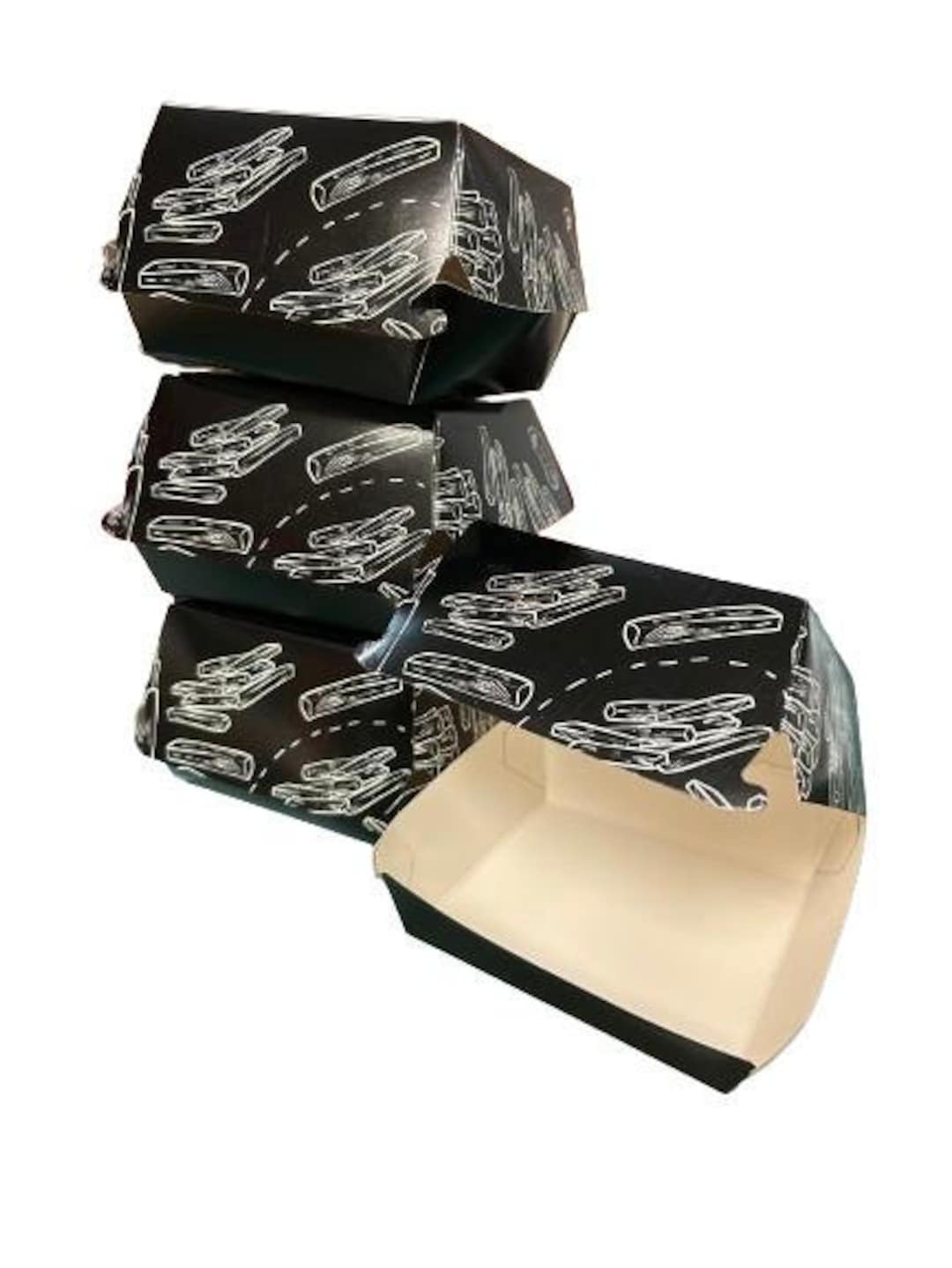 Pack of 50 Black Paper Burger Boxes Disposable - Medium 5 X 5 X 3 ...