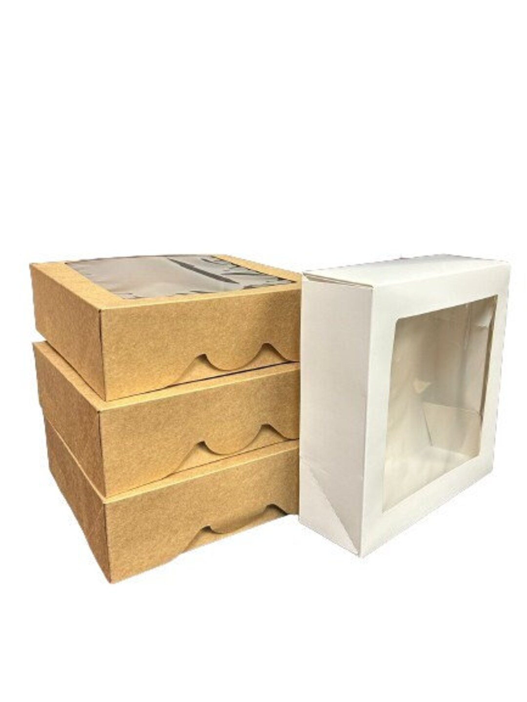 Square Kraft Paper Cake Boxes With Window - 8 X 8 X 2.5 Inches - Pack ...