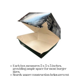 Pack of 50 Black Paper Burger Boxes Disposable - Medium 5 X 5 X 3 ...