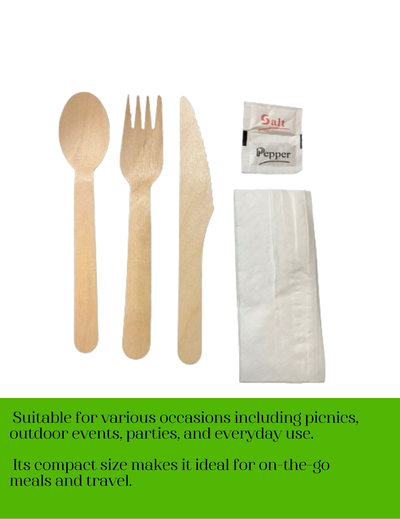 Biodegradable Wooden Cutlery Kit Disposable Individually Wrapped 6 ...