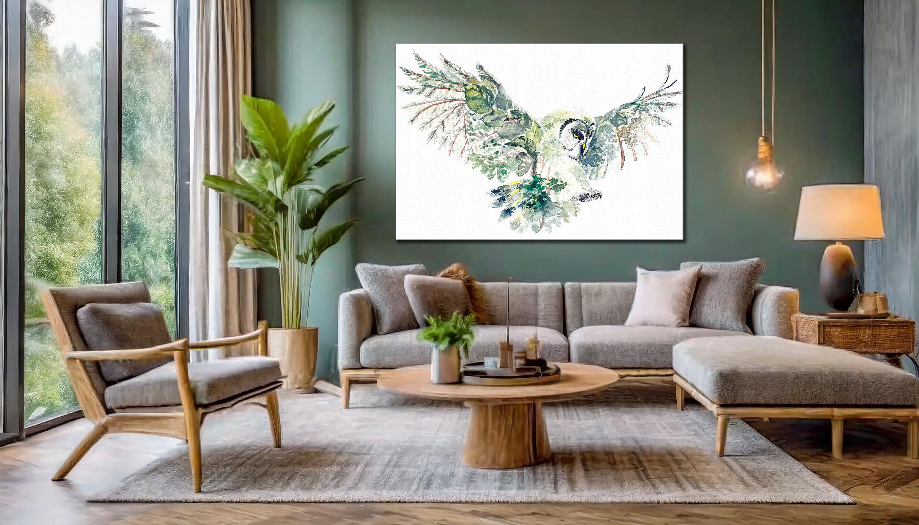 Flying Owl With Trees Leaves Forest Double Exposure Nature Animal Bird ...