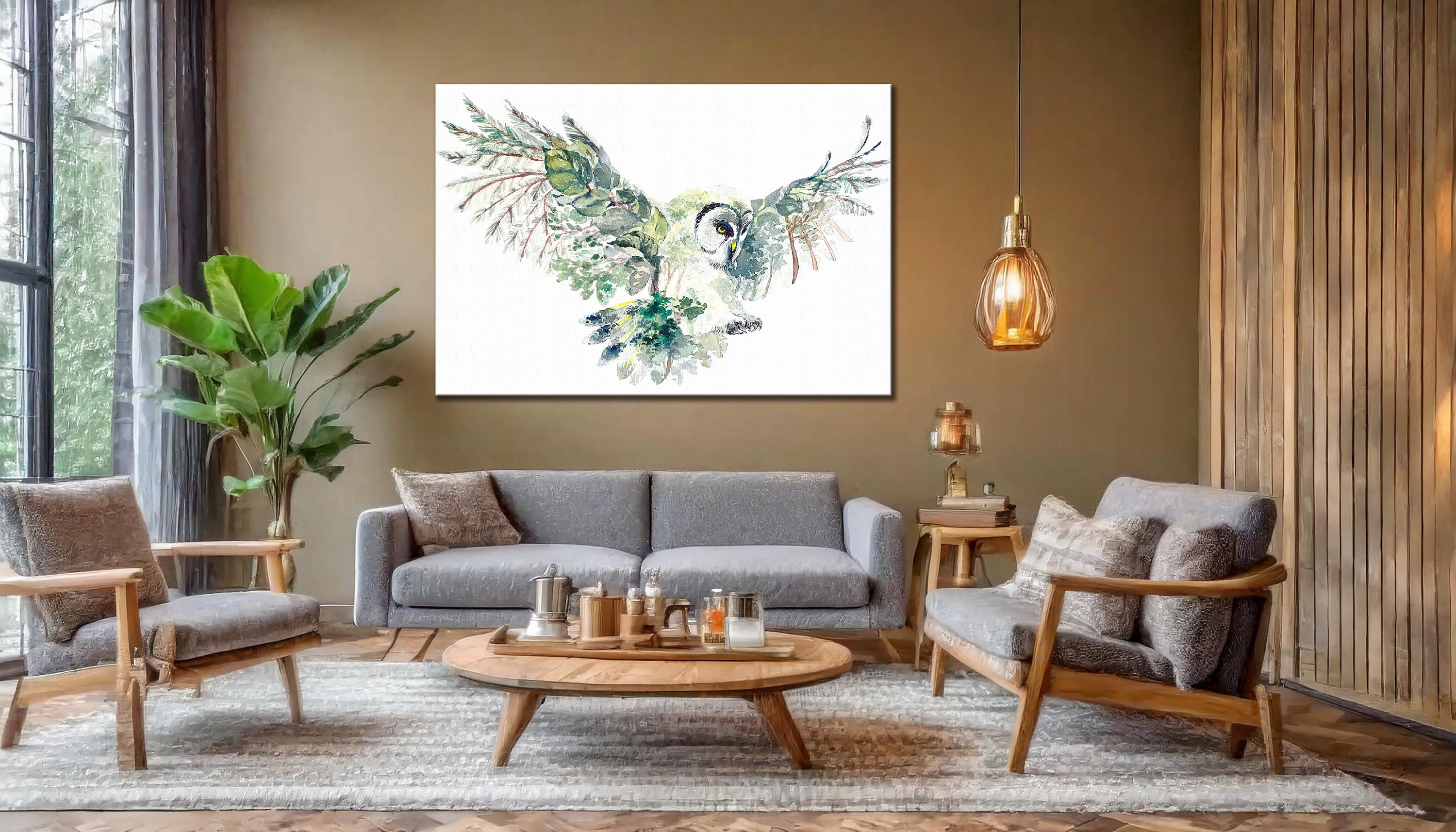 Flying Owl With Trees Leaves Forest Double Exposure Nature Animal Bird ...