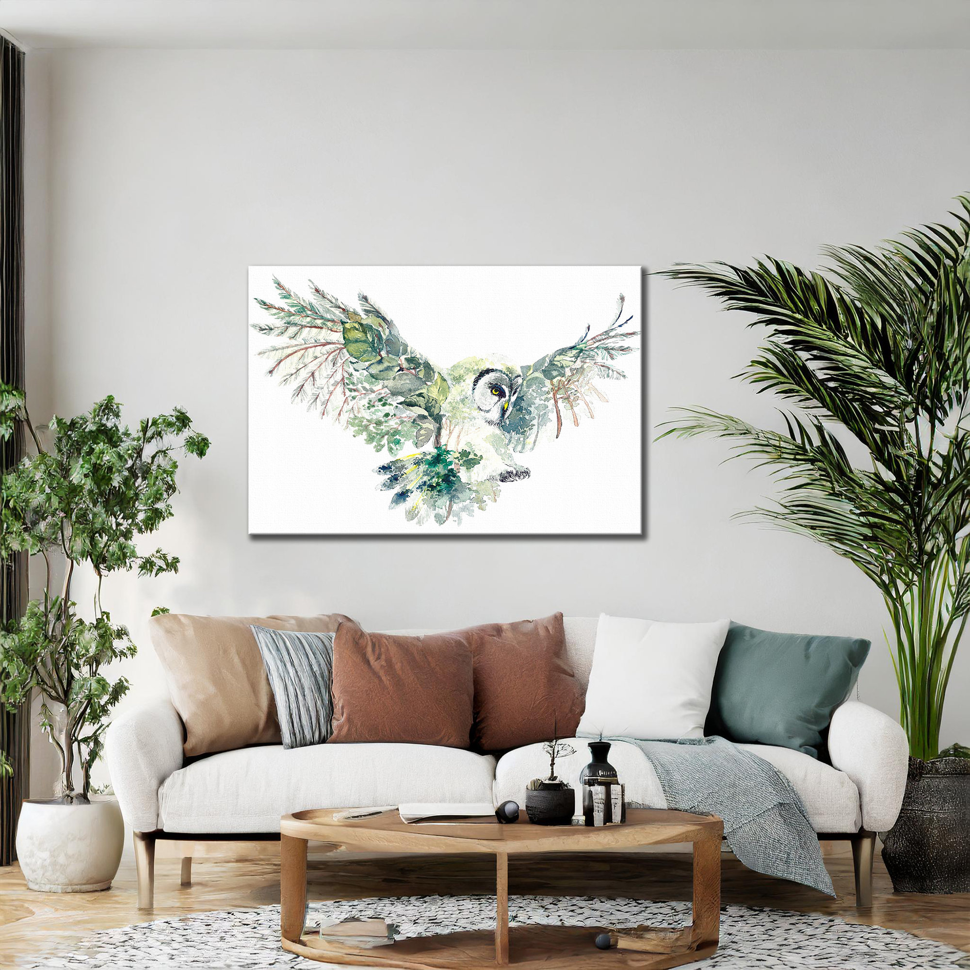 Flying Owl With Trees Leaves Forest Double Exposure Nature Animal Bird ...