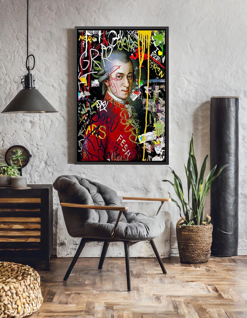Wolfgang Amadeus Mozart Wall Art, Pop Art Graffiti Mozart Canvas Print ...