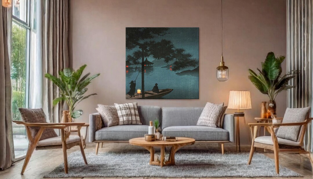 Lake Biwa by Koho Shoda Square Canvas, Japanese Print Art Canvas, Ukiyo ...
