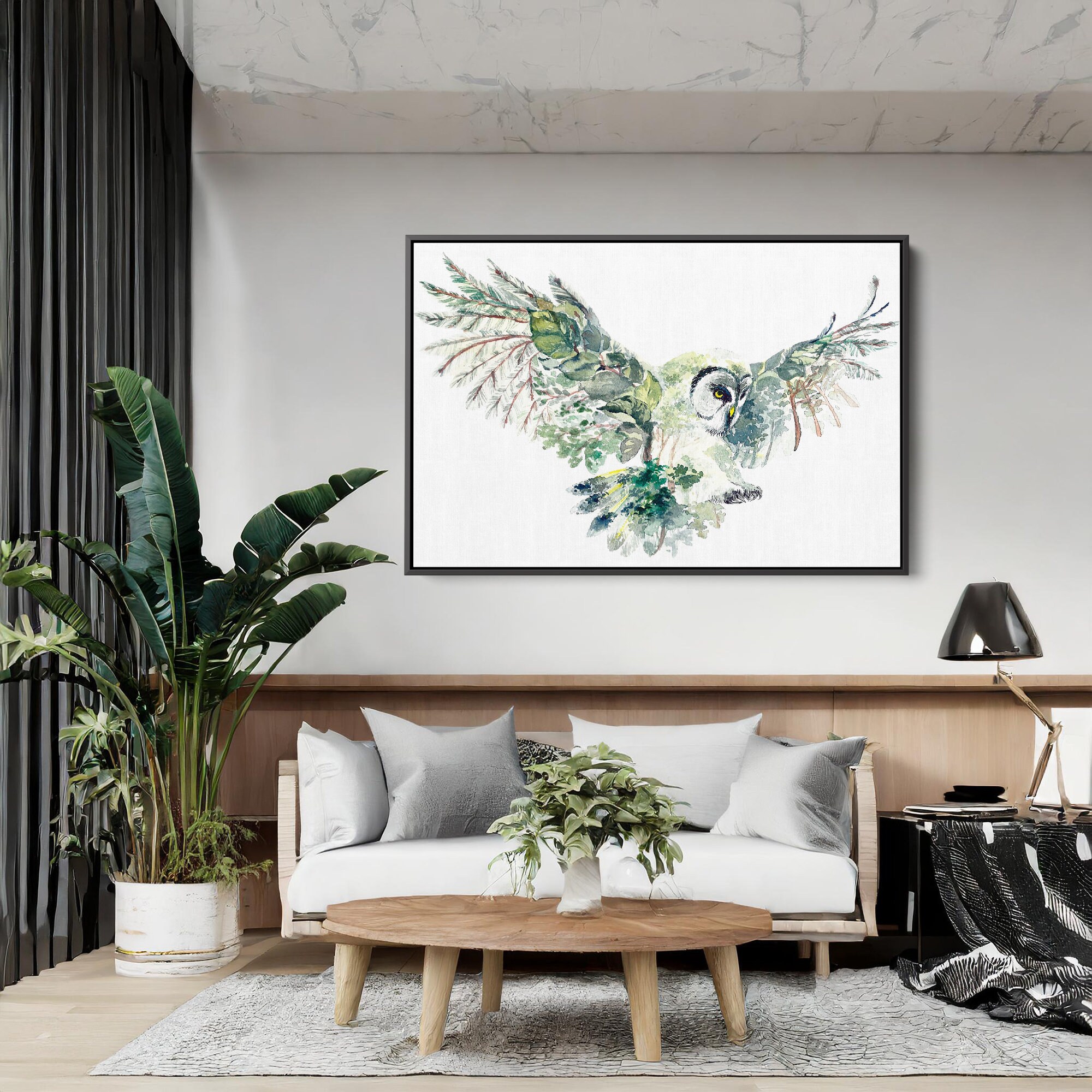Flying Owl With Trees Leaves Forest Double Exposure Nature Animal Bird ...