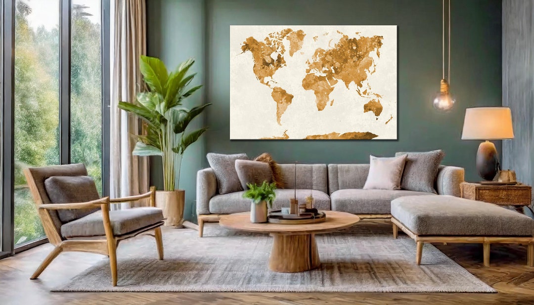 Blue World Map Canvas Wall Art World Map Multi Panel Print World Map of ...