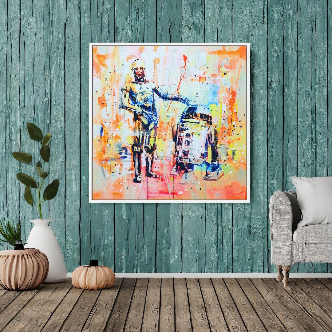 Abstract Painting Star Wars C-3PO and R2-D2 Wall Art, Pop Art Graffiti ...