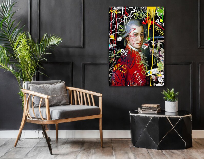 Wolfgang Amadeus Mozart Wall Art, Pop Art Graffiti Mozart Canvas Print ...