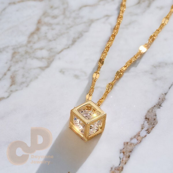 Gold Cube Necklace - Etsy