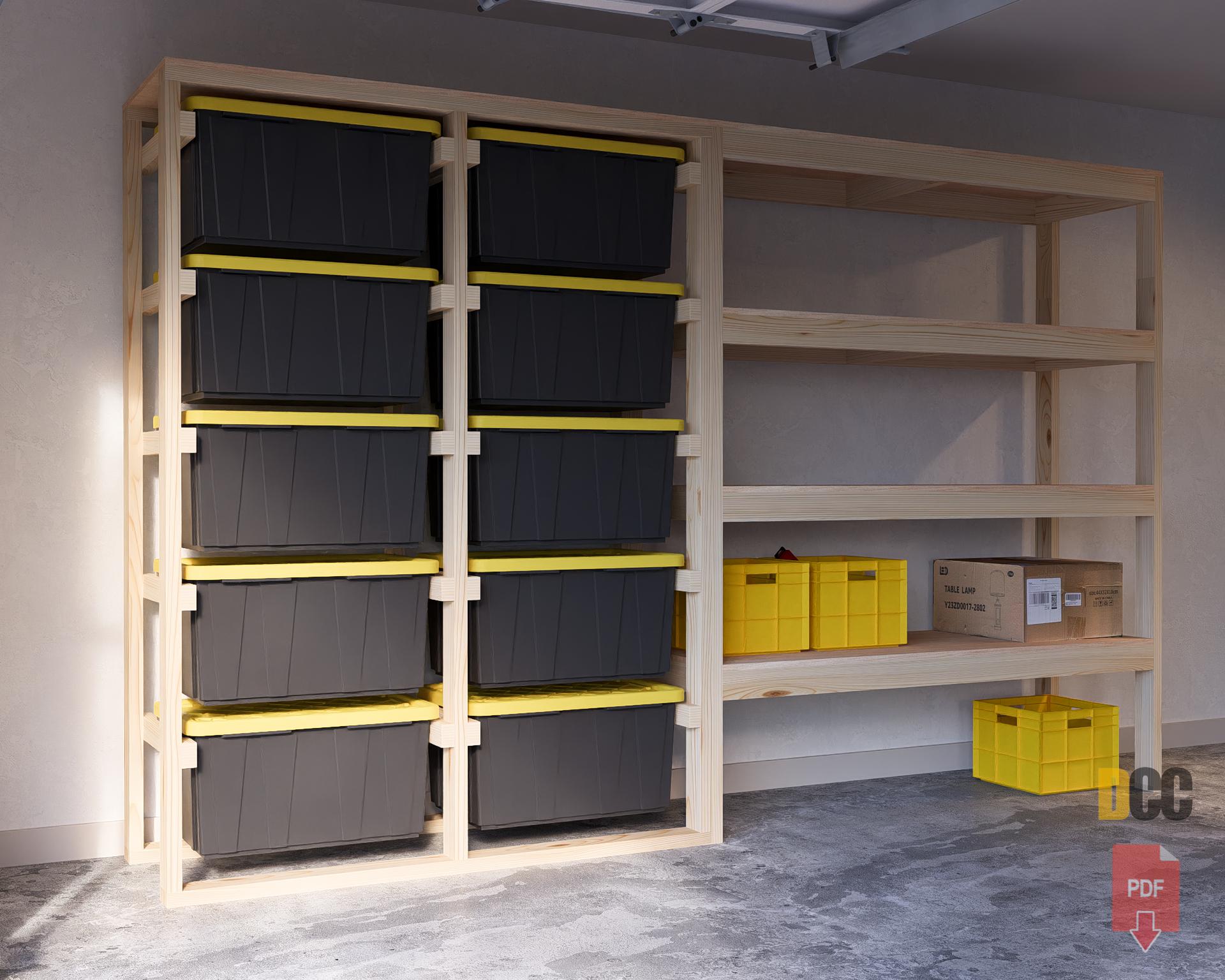Tote Rack With 4 Tier Shelf PDF | 27 Gallon Storage Sideways DIY Garage ...