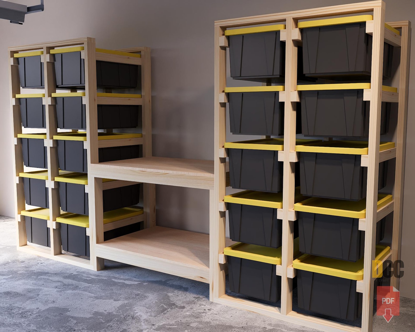 Tote Storage Rack With Workbench PDF | 5x4 Storage Plan 17 Gallon DIY ...
