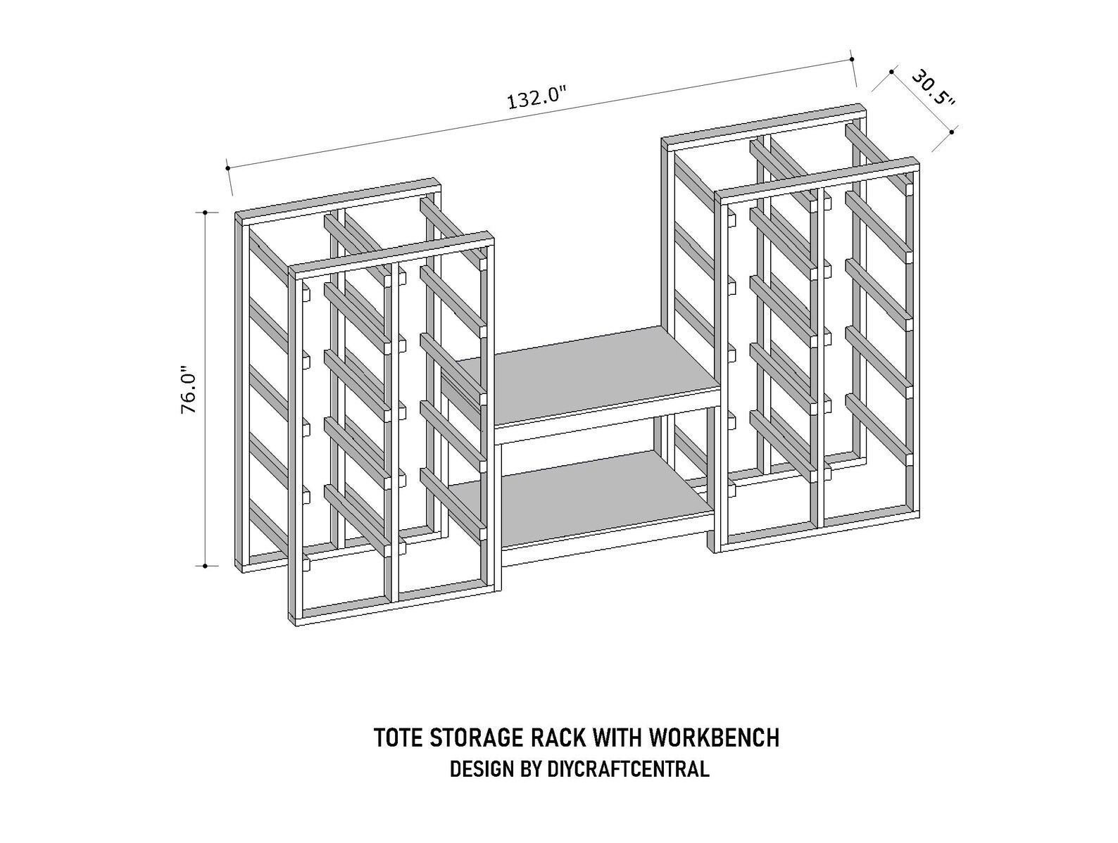 Tote Storage Rack With Workbench PDF | 5x4 Storage Plan 17 Gallon DIY ...