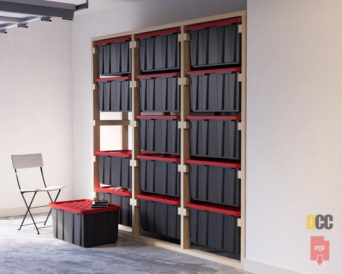 Bin Storage Rack Digital Download | Sideways Tote Storage 27 Gallon Diy ...
