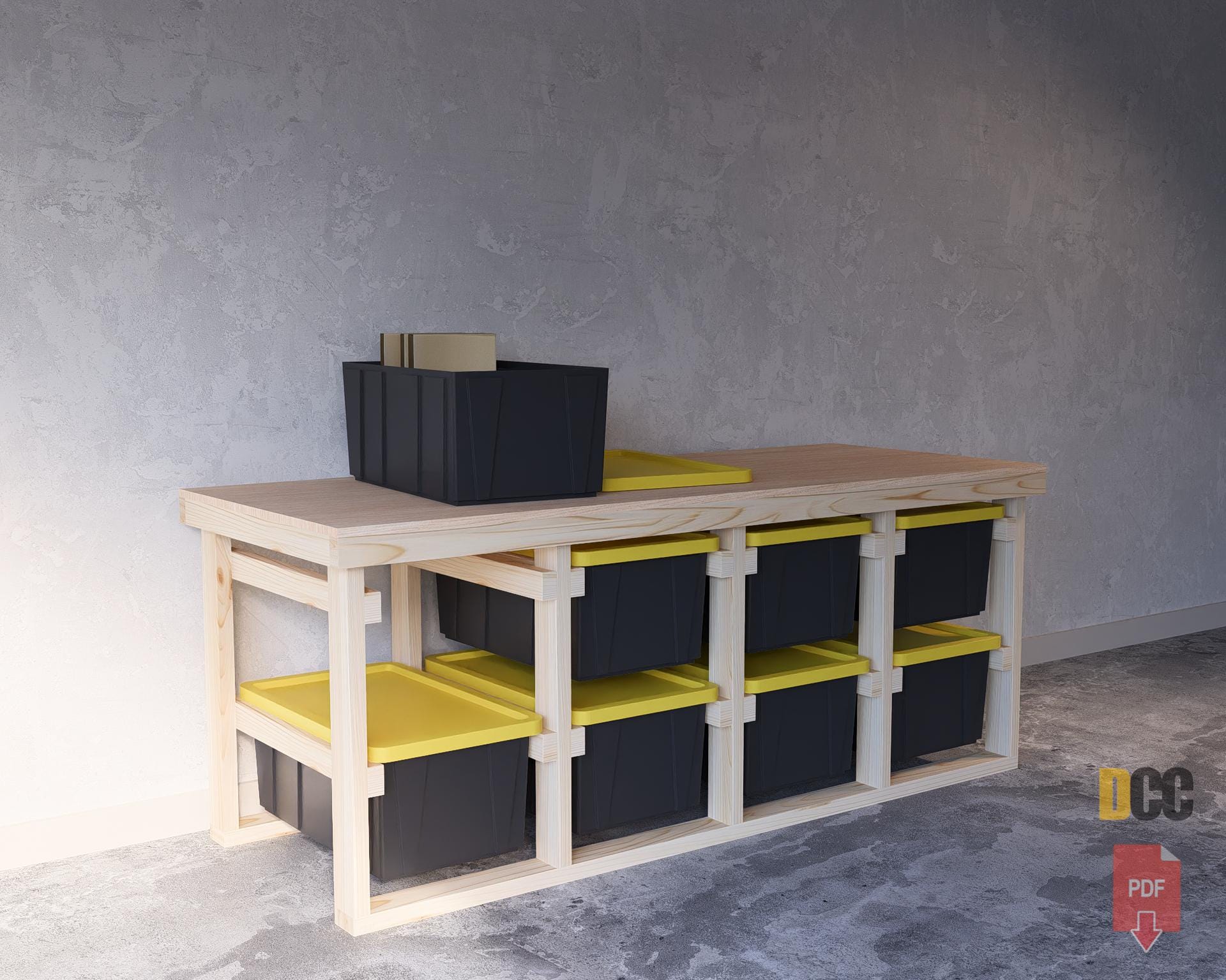 Workbench With Storage 17 Gallon | Garage Shelves Bin Rack Storage Work ...