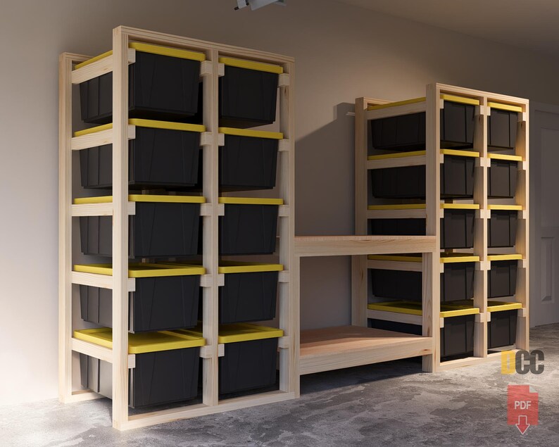 Tote Storage Rack With Workbench PDF | 5x4 Storage Plan 17 Gallon DIY ...