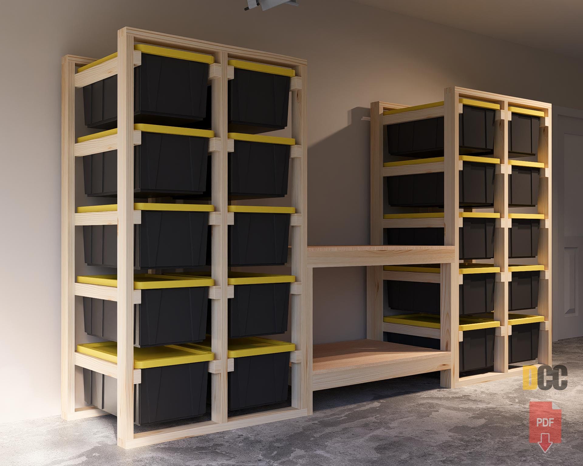 Tote Storage Rack With Workbench PDF 5x4 Storage Plan 17 Gallon DIY ...