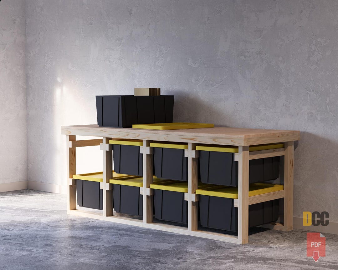 Workbench With Storage 17 Gallon | Garage Shelves Bin Rack Storage Work ...