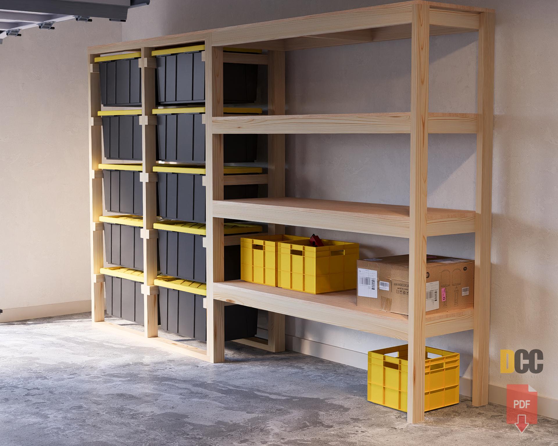 Tote Rack With 4 Tier Shelf PDF | 27 Gallon Storage Sideways DIY Garage ...