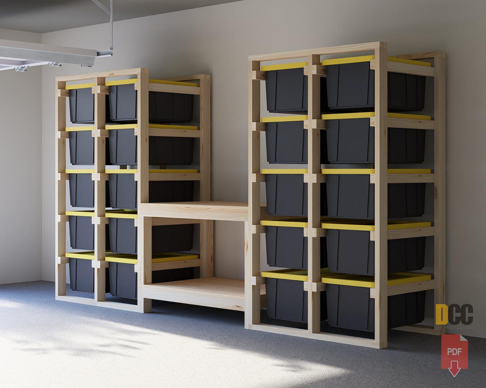 Tote Storage Rack With Workbench | 20 Slot Storage 27 Gallon Diy Garage ...