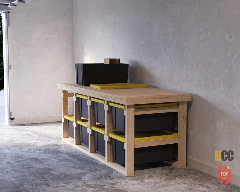 Workbench With Storage 17 Gallon | Garage Shelves Bin Rack Storage Work ...