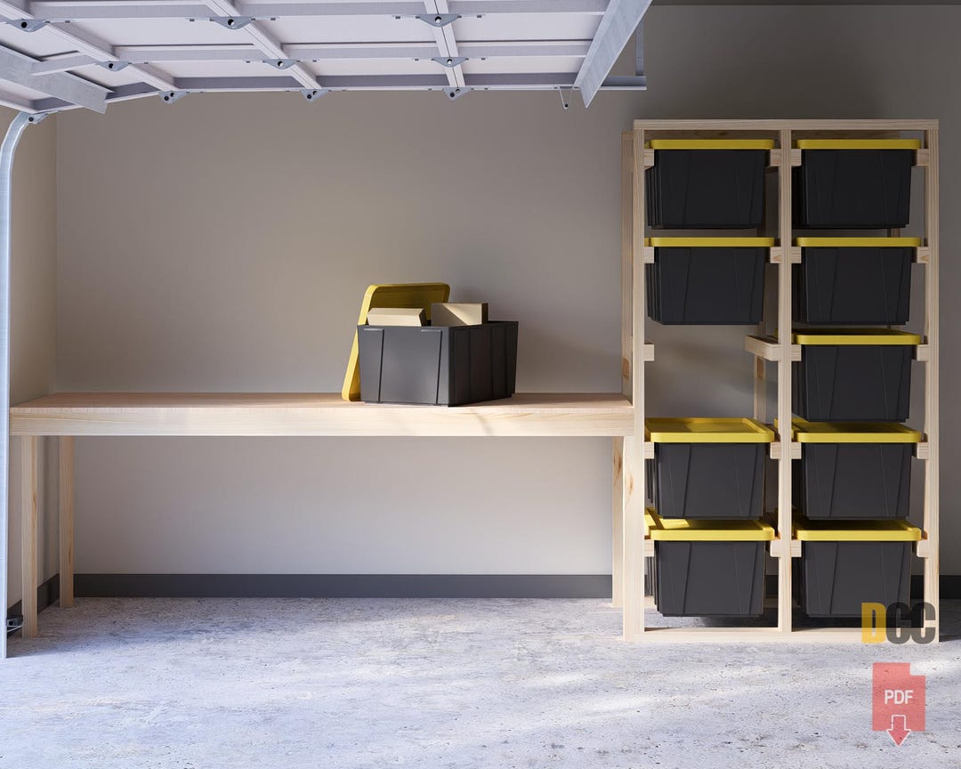 Bin Storage Rack Workbench PDF Plan | Garage Shelves Bin Rack Storage ...
