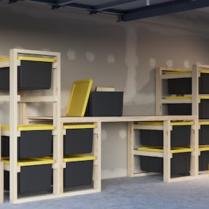 Bin Storage Rack With Workbench 27 Gallon PDF | Bin Garage Shelves Rack ...