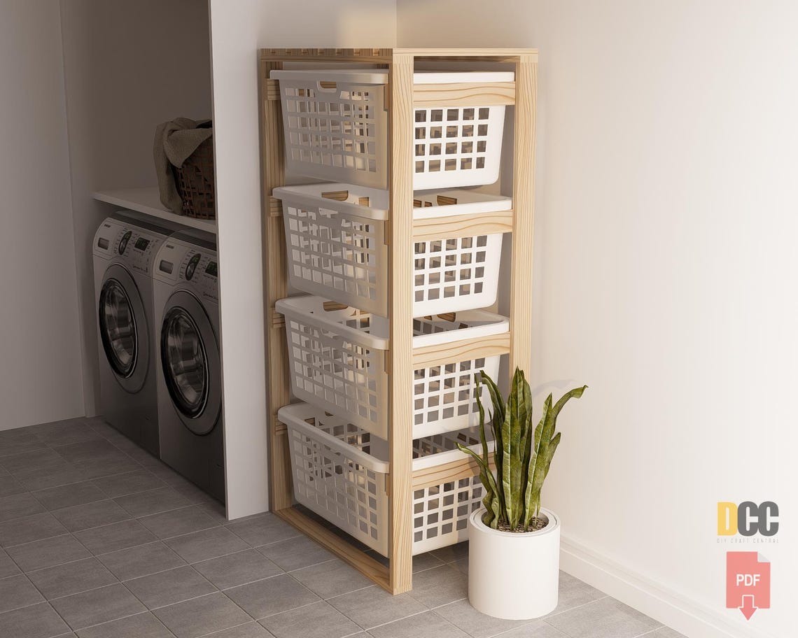 Sideways Basket Rack | Digital Download Pdf Laundry Organizer Storage ...