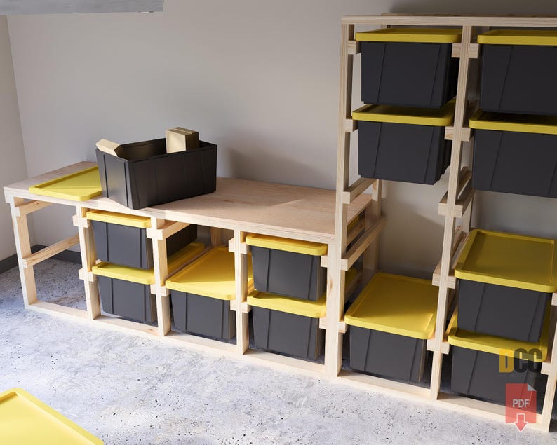 Tote Storage Rack With Workbench 27 Gallon | Bin Garage Shelves Rack ...