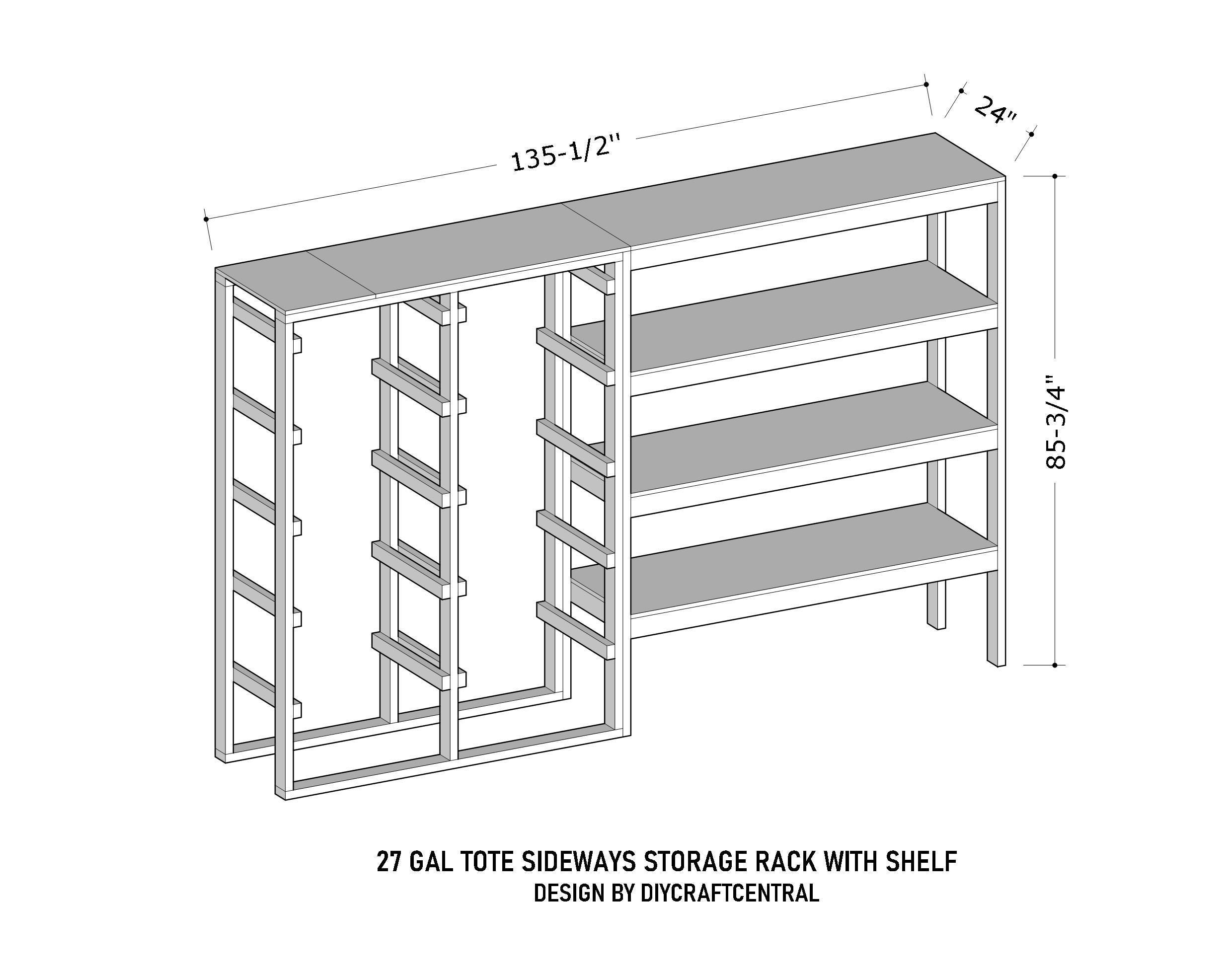 Tote Rack With 4 Tier Shelf PDF | 27 Gallon Storage Sideways DIY Garage ...