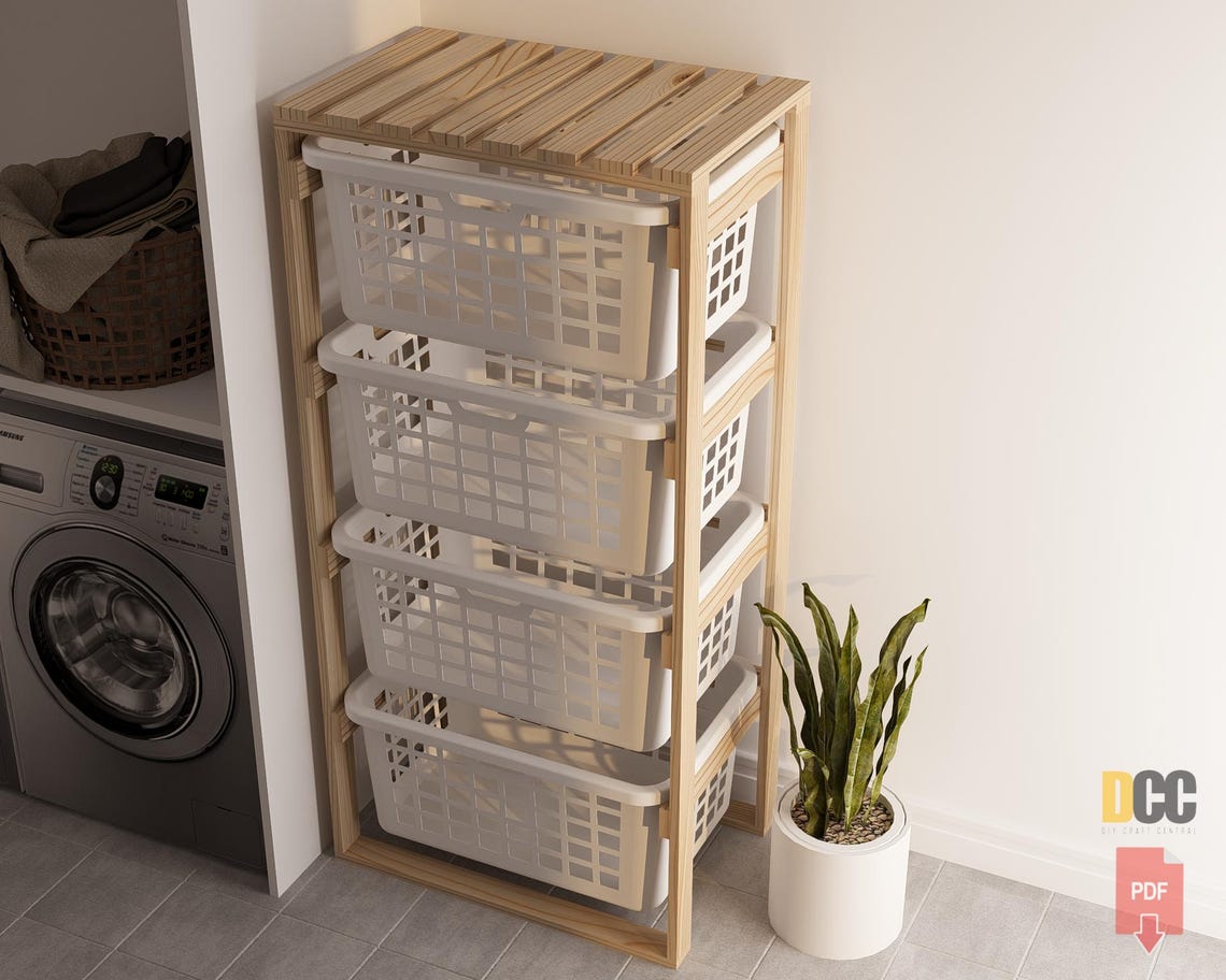 Sideways Basket Rack | Digital Download Pdf Laundry Organizer Storage ...