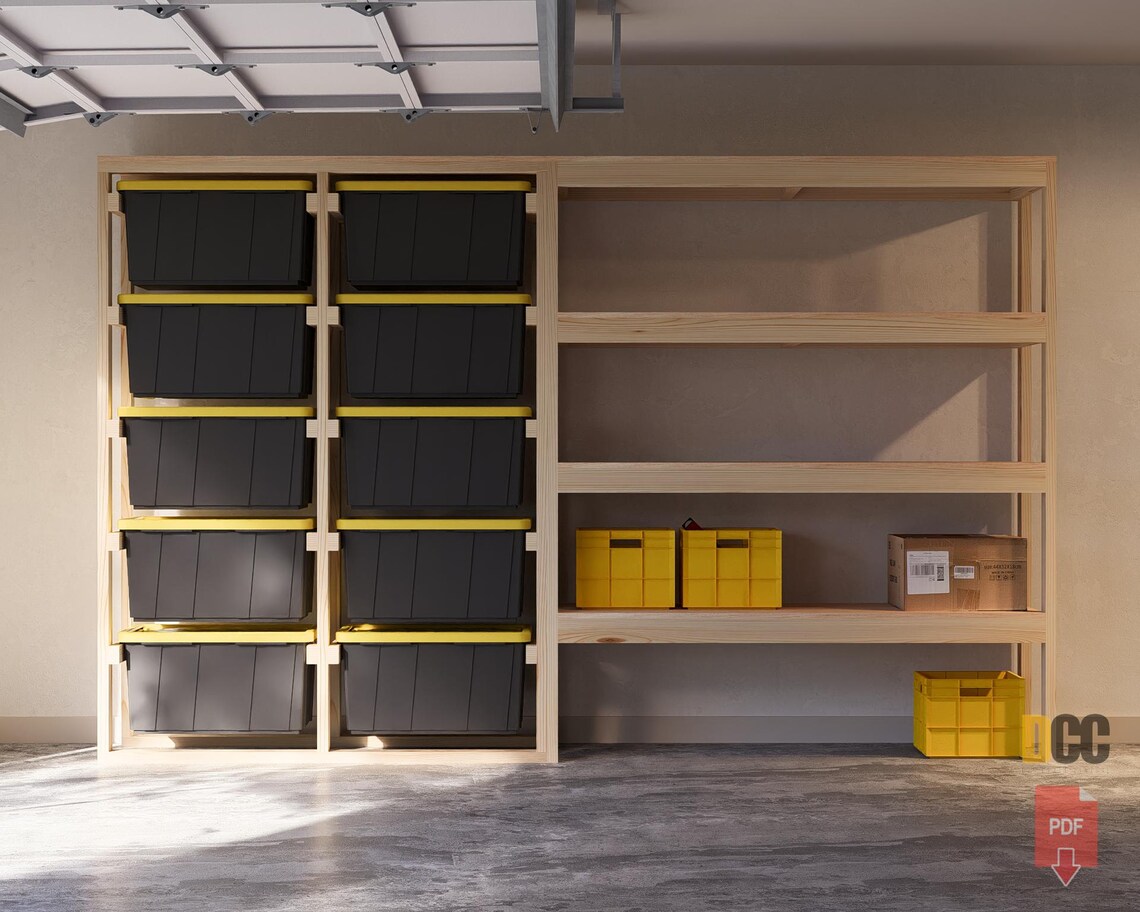 Tote Rack With 4 Tier Shelf PDF | 27 Gallon Storage Sideways DIY Garage ...