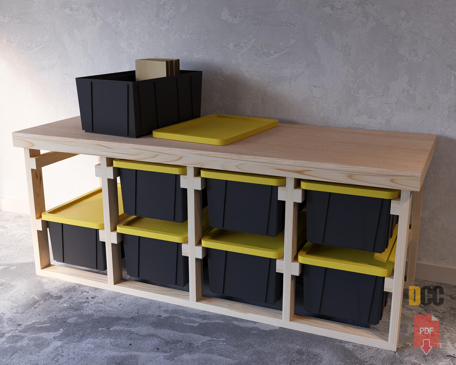 Workbench With Storage 17 Gallon | Garage Shelves Bin Rack Storage Work ...