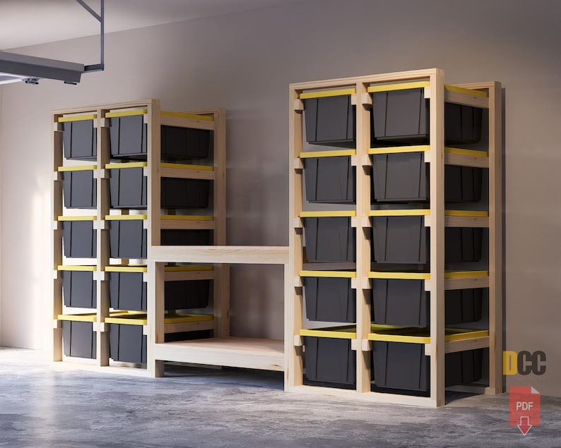 Tote Storage Rack With Workbench PDF | 5x4 Storage Plan 17 Gallon DIY ...