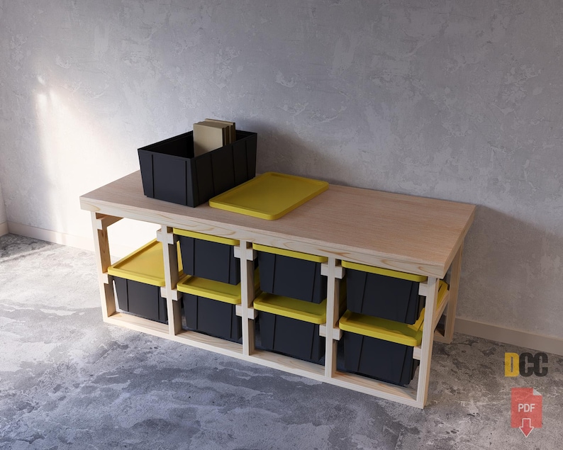 Workbench With Storage 17 Gallon | Garage Shelves Bin Rack Storage Work ...