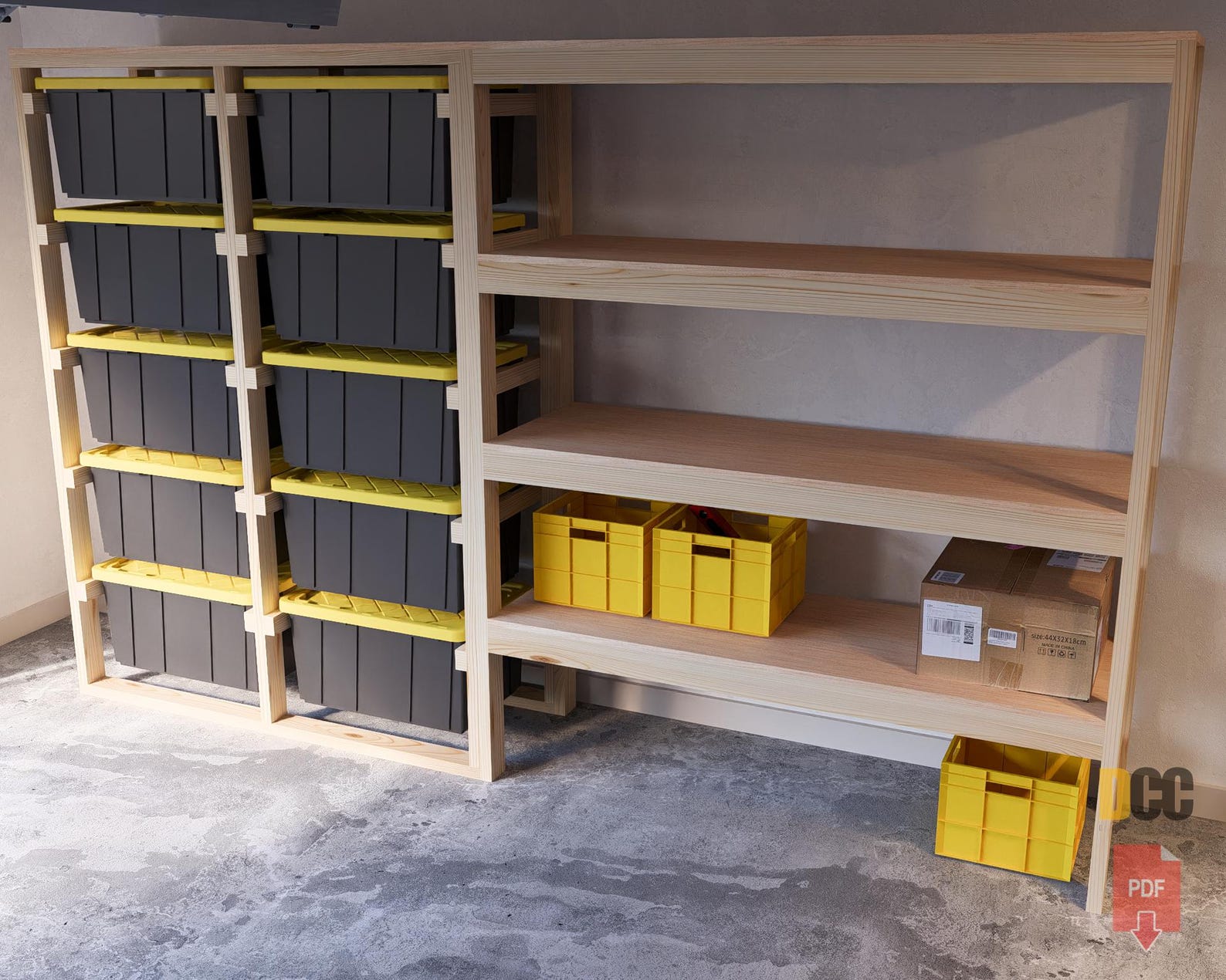 Tote Rack With 4 Tier Shelf PDF | 27 Gallon Storage Sideways DIY Garage ...