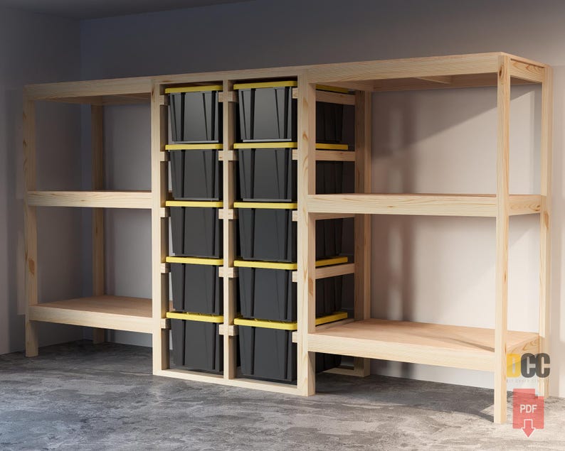 Tote Rack With Shelf PDF | 27 Gallon Storage Plan DIY Garage Shelves ...