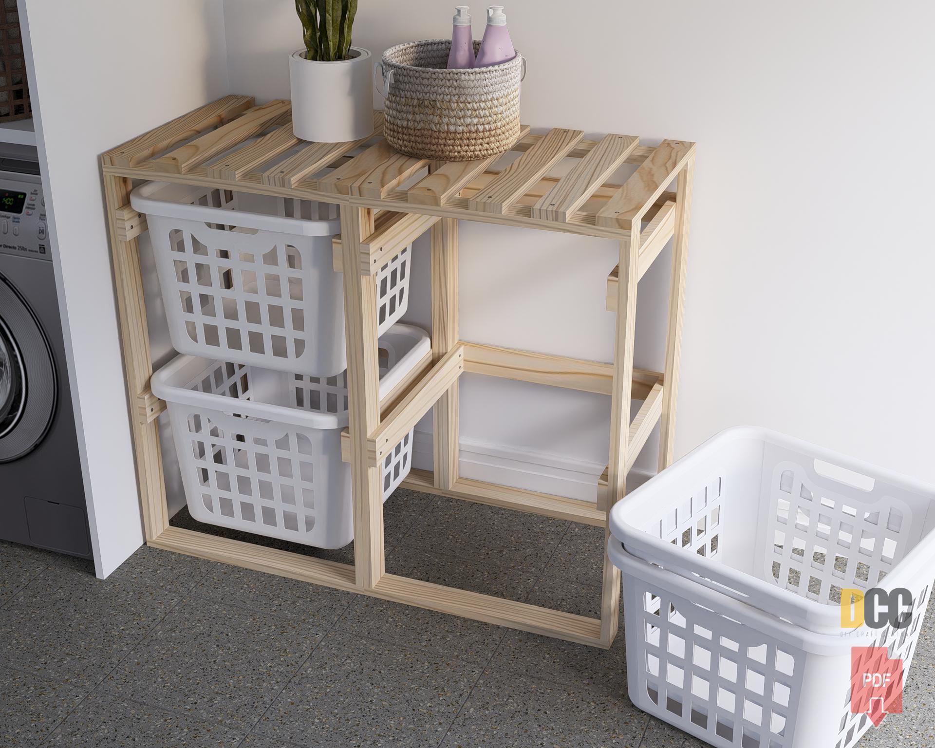 Basket Rack Plan DIY Digital Plans Laundry Organizer Basket Storage ...